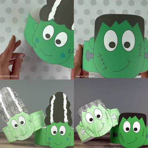 Halloween Frankenstein and Bride Paper Hats Craft - Halloween Headbands
