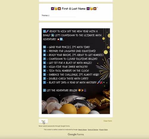 New Year Math Challenge | 3rd, 4th, & 5th Grade Review Activity BUNDLE