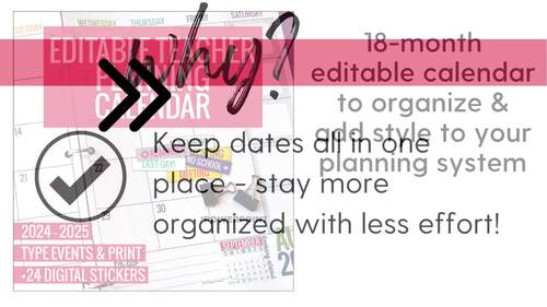 New! 2024-2025 Editable Teacher Planning Calendar Template by ...