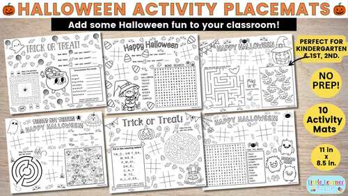 Halloween Activity Placemats, Halloween Activites, No Prep Activity Pages