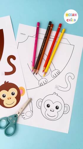 Low Prep Monkey Craft Puppet, Jungle Animal Craft Printable Cut & Paste ...