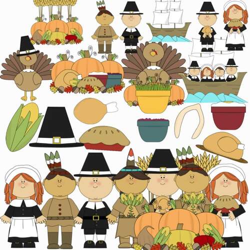 Thanksgiving Clip Art Color And Black & White PNG Images. | TPT