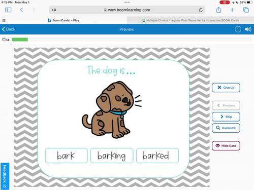Multiple Choice Present Progressive Verbs (Verb+ing) Interactive BOOM Cards