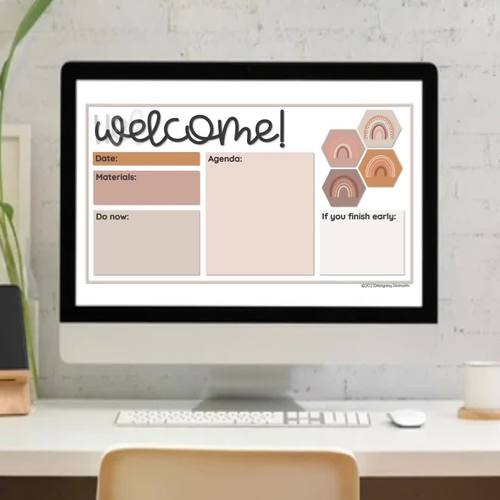 Neutral Boho Rainbow Daily Agenda Schedule Slides | Editable | TPT