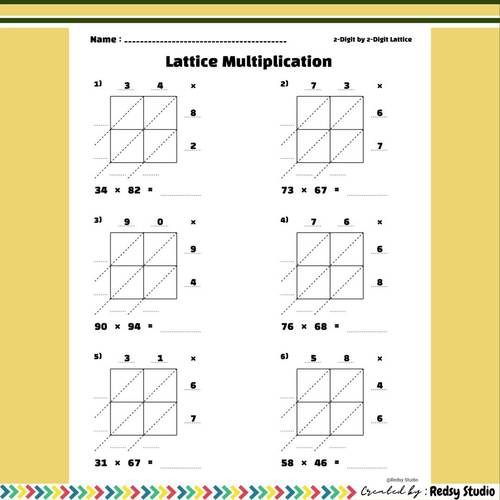 Lattice Multiplication 2 Digit by 2 Digit Worksheets - 50 Pages by ...
