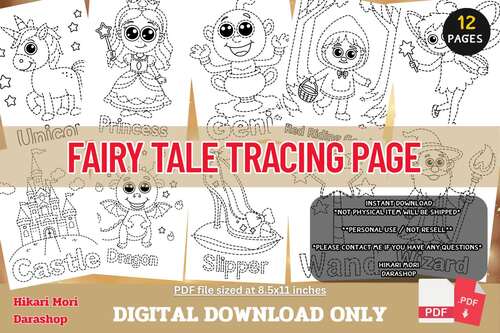 Fairy Tale Tracing Pages – 12 Magical Worksheets for Kids by Hikari Mori
