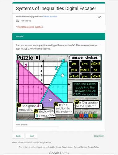 Systems of Inequalities Digital Math Escape Room Activity | TPT