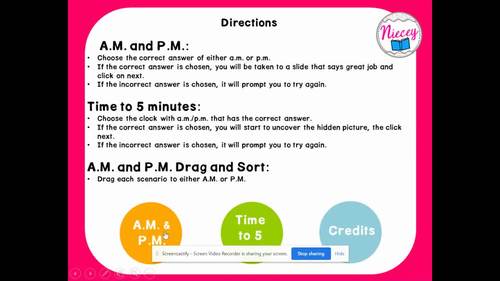 AM and PM Activities and Time to 5 Minutes Interactive Slides by Niecey