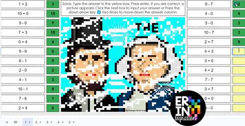 Presidents Day Mystery Pixel Art Math Addition and Subtraction on ...