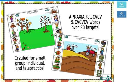 Fall Apraxia NO PREP Boom Cards CVCV & CVCVCV words an Autumn | TpT