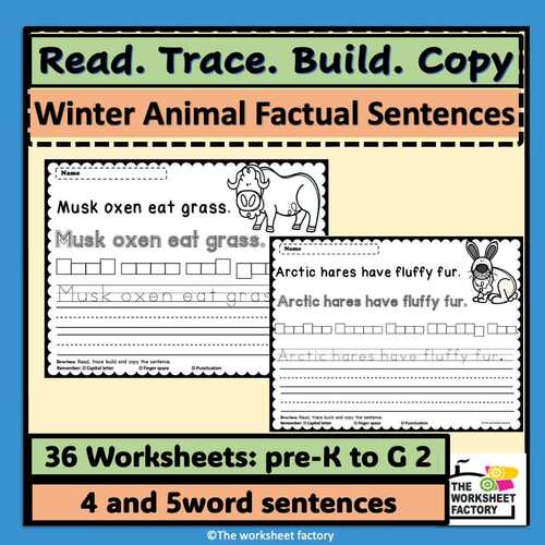 Arctic Animals Factual Sentences Handwriting Worksheets Read, Trace ...