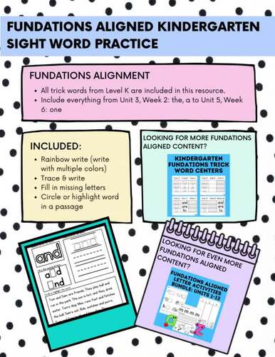 FUNdations Aligned Level K Trick Sight Word Practice by Ms Beh in K