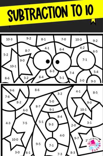 Subtraction to 10 Color by Number Space by Primary Piglets | TpT