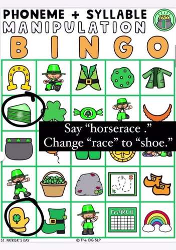 St. Patrick's Day Phoneme and Syllable Manipulation BINGO by The OG SLP