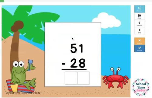 Subtraction 2-Digit Regrouping Math BOOM Cards by School Time Teaching