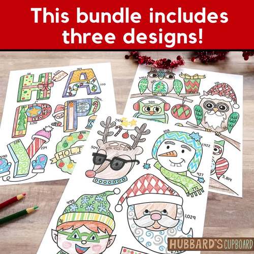 Christmas Math Bundle - Up to 3 digit multiplication - Happy Holiday Doodle