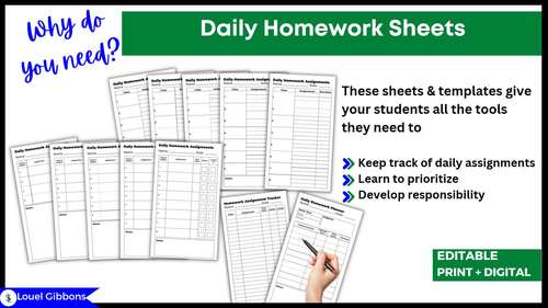 Daily Homework Forms, Homework Sheets & Templates, Homework Planner ...