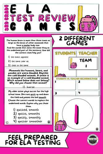 3rd Grade ELA Test Review Games - Print & Go Easel Digital Test Prep