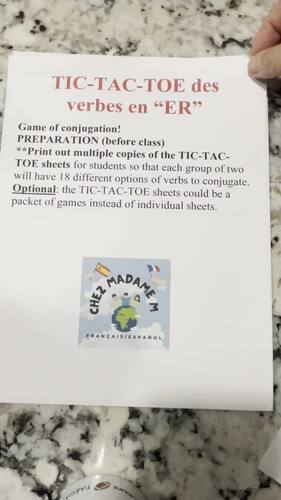 French -er Verb Conjugation TIC TAC TOE Game/Activity by Chez Madame M