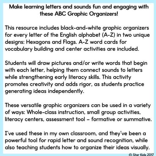 ABC Graphic Organizers and Word Cards for K-1 Bundle — ENGLISH & SPANISH