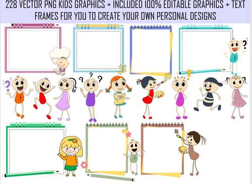Kids Character Vector Clipart 10, 228 PNG, Fully editable template ...