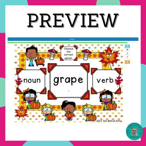Fall Fun Noun Or Verb Boom Cards™ by The British Kitty | TPT