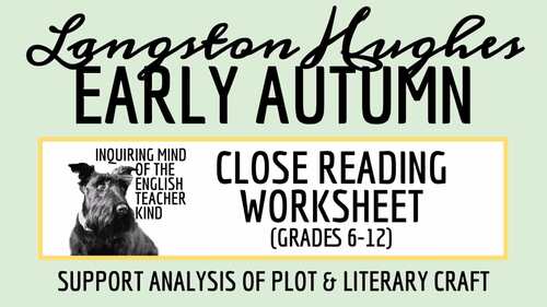 "Early Autumn" by Langston Hughes Close Reading Analysis Worksheet