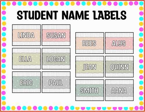 Boho Calm Colors Spotty Student Name Labels, Classroom Labels,Name Tents