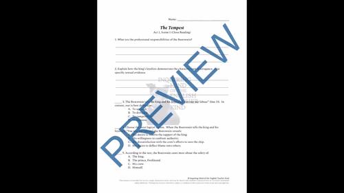 The Tempest Close Reading Analysis Worksheets Bundle with Answer Keys