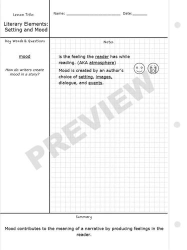 Setting & Mood Guided Cornell Notes by Audra Kahne | TPT