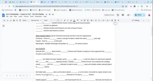 Hamlet Act 4 Fill-in-the-Blank Notes and Reading Guide for Entire Act ...