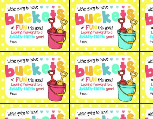 Beach Bucket (Pail) Beginning of Year Gift Tag- We're going to have ...