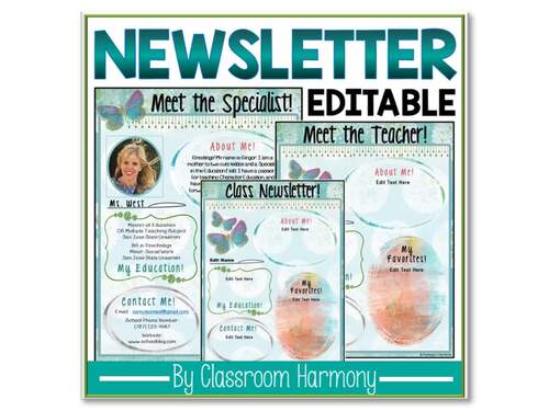 Classroom Newsletter Template Editable - Meet the Teacher / Specialist ...