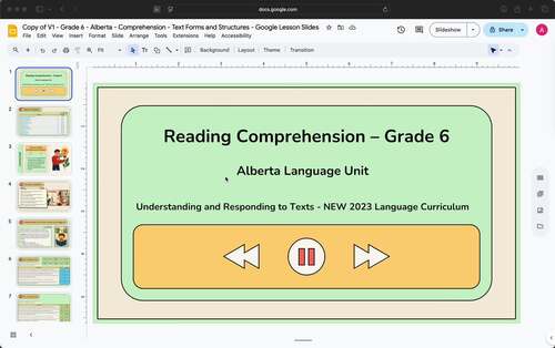 Grade 6 - Reading Comprehension Unit - Google Lesson Slides - Alberta ...