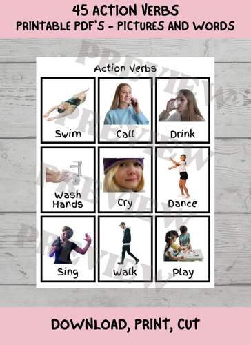 Action Verbs Picture Cards For Nonverbal Communication | Speech Therapy