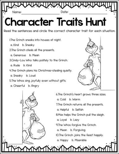 How the Grinch Stole Christmas ELA Activities | Fun Literacy Worksheets