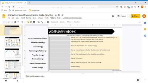 Energy Forms and Transformations Digital Google Slides™ and Print ...