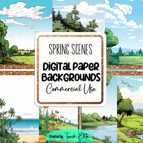 Spring scenes digital paper color and Doodle Black and White backgrounds