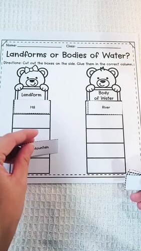 Landform & Bodies of Water Sorting Activity Worksheet – Fun Cut and Paste