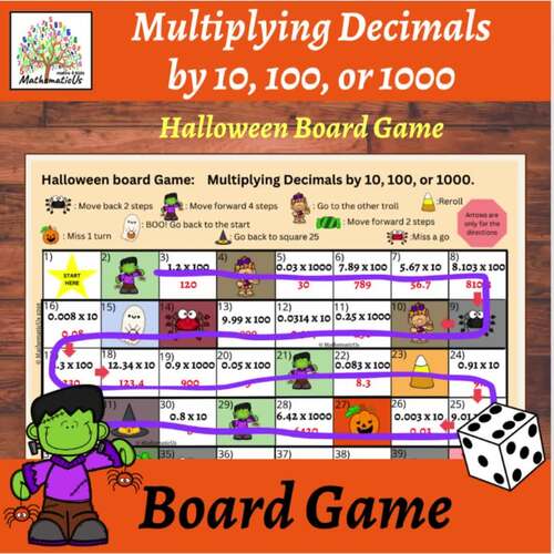 Multiplying Decimals by 10 100 1000 Halloween Maths Board Game by ...