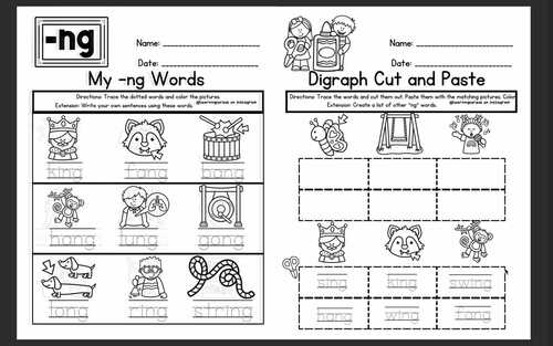 Ng Ending Digraph Worksheets + Activities PreK, TK, Kindergarten, First