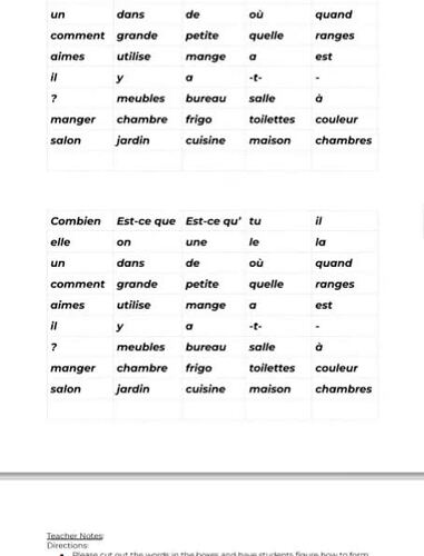 French House Tactile Question Formation/Hands-on Independent or Centers ...