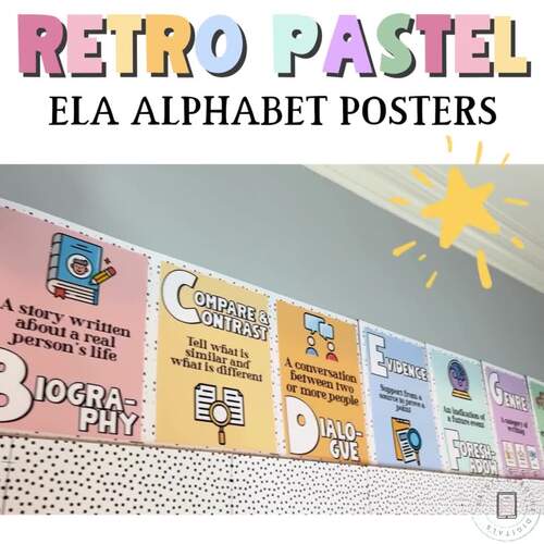ELA Alphabet Posters- Retro Pastel Classroom Decor, ELA Word Wall