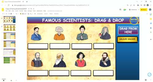 Famous Scientists: Drag & Drop Worksheet: Google Slides + Powerpoint
