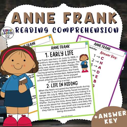 Anne frank Biography Reading Comprehension Activities | Women’s History ...