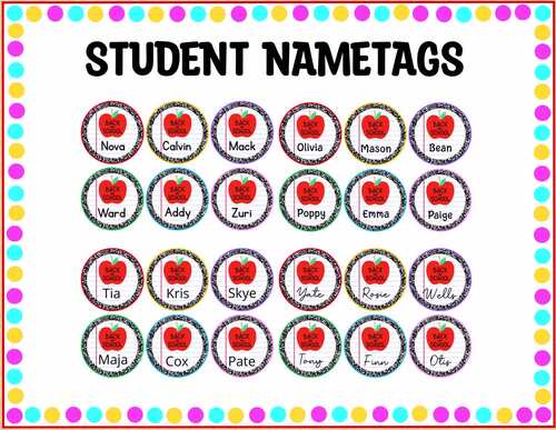 Back to School Apple Theme Student Name Labels, Editable Boho Bright ...