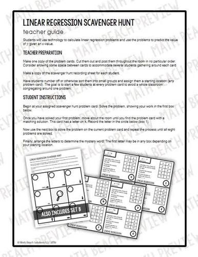 Linear Regression Scavenger Hunt Activity by Math Beach Solutions