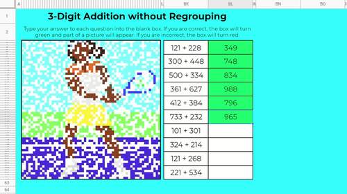 3 Digit Addition without Regrouping Pixel Art Math Digital Mystery Pictures