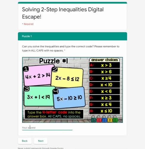 Solving 2-Step Inequalities Digital Math Escape Room Activity | TPT