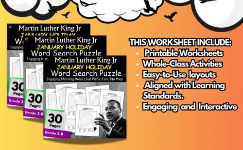 Martin Luther King MLK Jr Word Search January Activities 4th,5th,6th ...